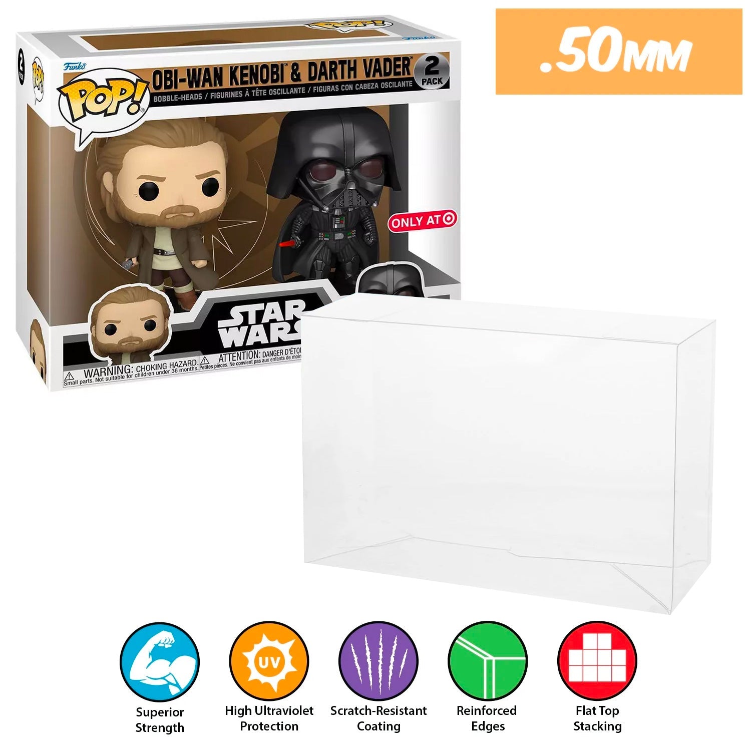 Funko POP! 2 Pack Obi-Wan Kenobi & Darth Vader Pop Protector Size ...