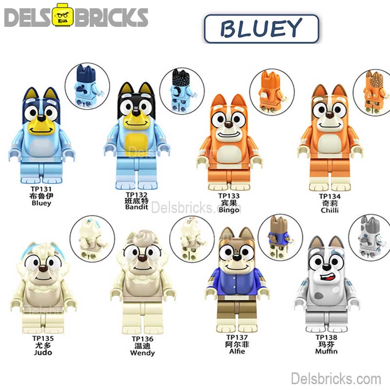 Set of 8 (Bluey) - Custom Building Blocks Mini Figures Compatible with ...